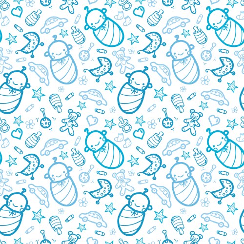Baby boy elements blue background Royalty Free Vector Image