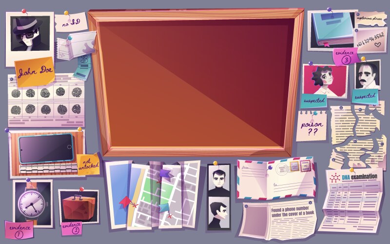 Cartoon detective board police cork pinboard Vector Image