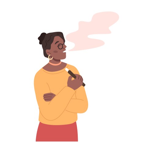 Female character smoking vape vapor Royalty Free Vector