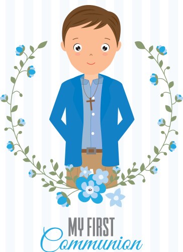 First holy communion for cute little boy Vector Image