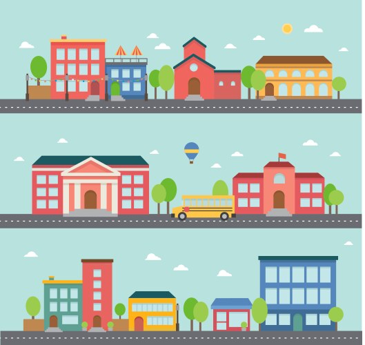 Town buildings cartoon Royalty Free Vector Image