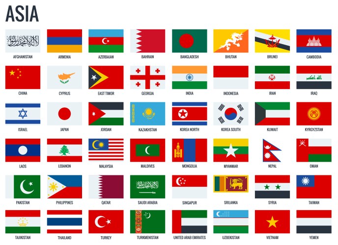 Set flags asian countries all asia flag Royalty Free Vector