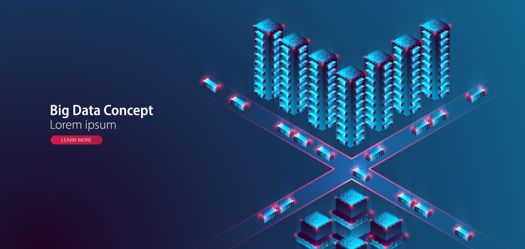 Smart city isometric big data concept database Vector Image
