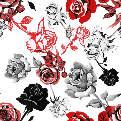 Red roses seamless watercolor pattern Royalty Free Vector