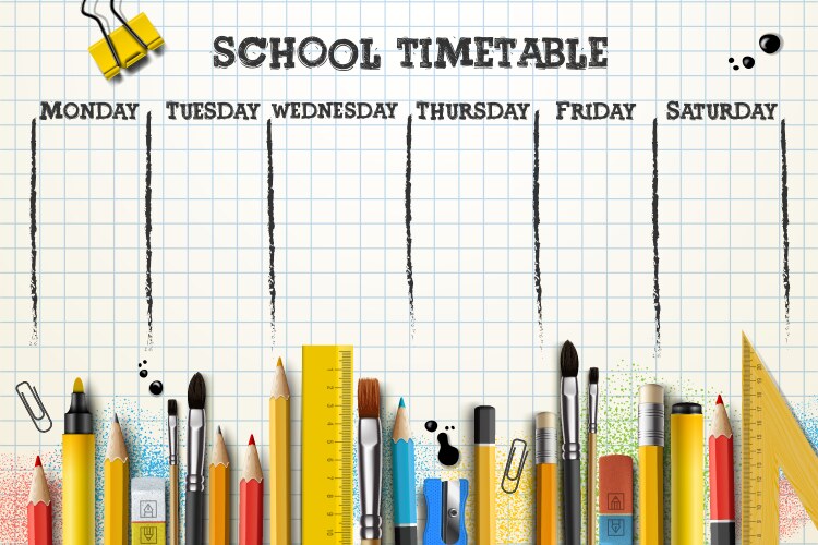 School timetable template for students or pupils Vector Image