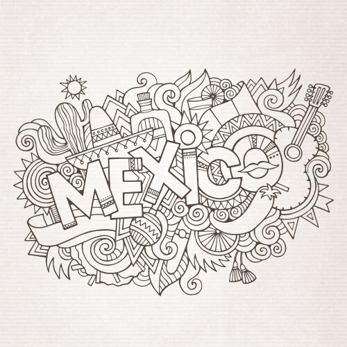 Mexico hand lettering and doodles elements Vector Image