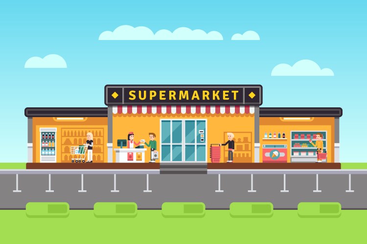 Supermarket street hypermarket building front Vector Image