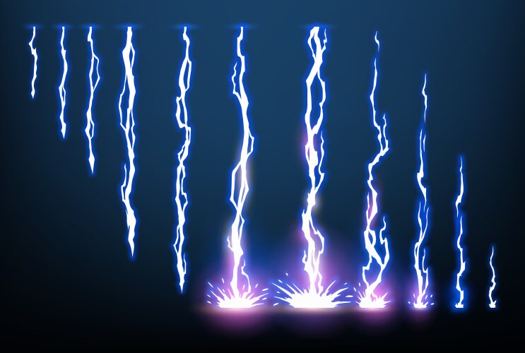 Lightnings purple thunderbolts hit ground Vector Image