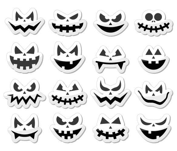 Black pumpkin with face icon set Royalty Free Vector Image
