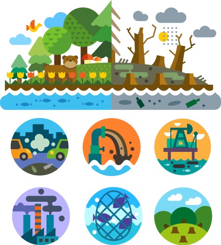 Environmental pollution set of radioactive Vector Image