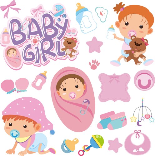Cute little baby banner babies sticker set Vector Image