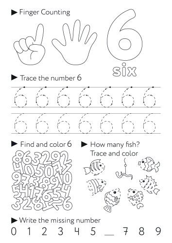 Numbers 1 2 3 tracing practice worksheet Vector Image