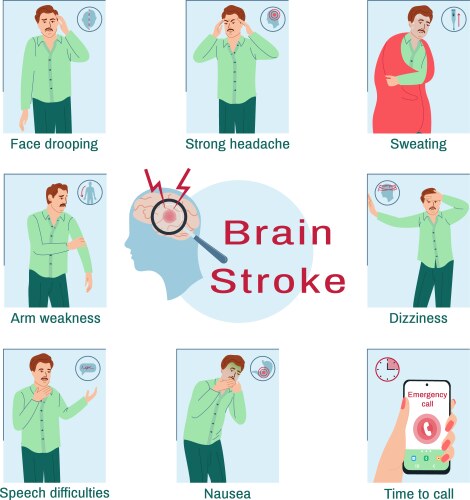 Stroke symptoms and preventions poster with text Vector Image