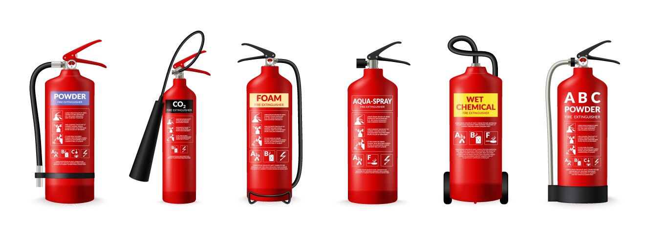 Realistic fire extinguishers set Royalty Free Vector Image