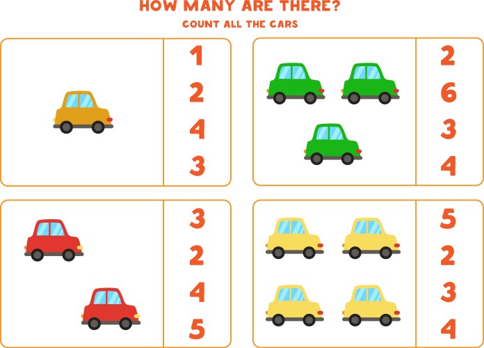 Addition worksheet with cartoon red car math game Vector Image