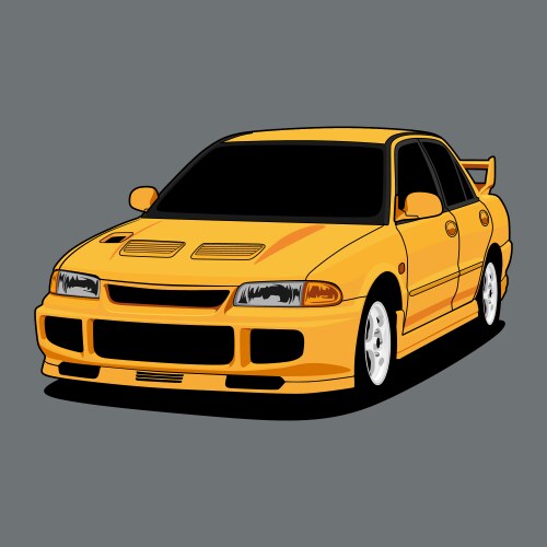 Cartoon japan tuned car on red sun background Vector Image