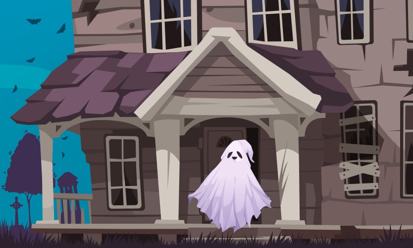 Creepy haunted ghost house scene Royalty Free Vector Image