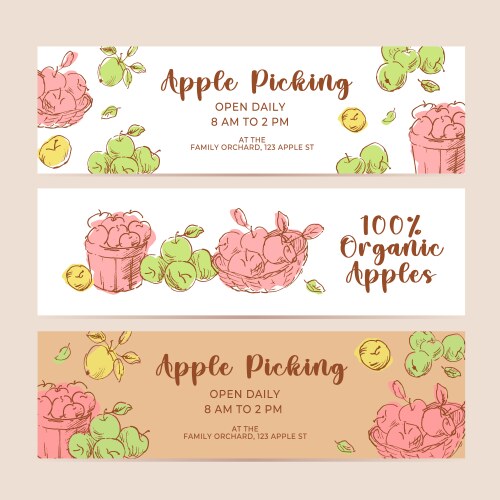 Apple picking card templates horizontal Royalty Free Vector