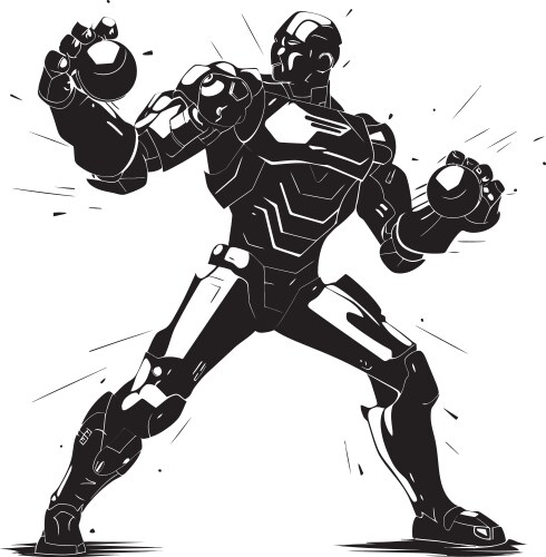 Futuristic brawler robot boxer icon in black Vector Image