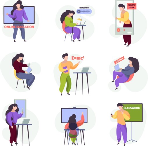E learning characters online education services Vector Image