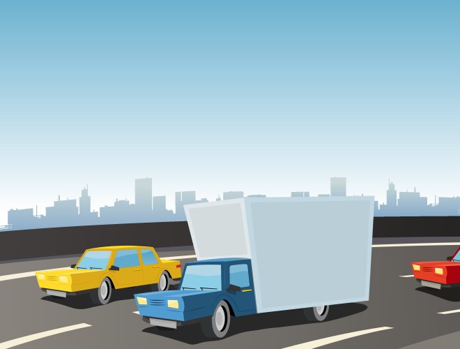 Traffic jam with cars and caravan trailer truck Vector Image