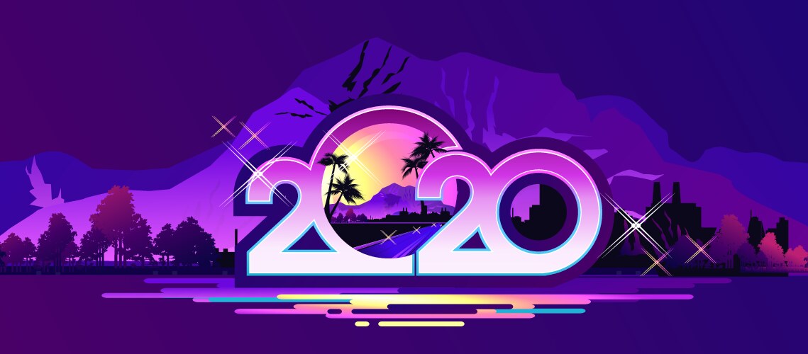 2020 retro wave calendar Royalty Free Vector Image