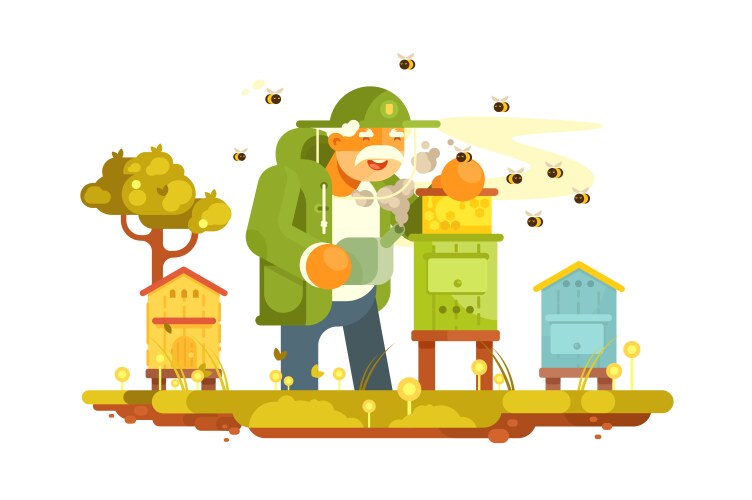 Set of cute beekeeper cartoon Royalty Free Vector Image