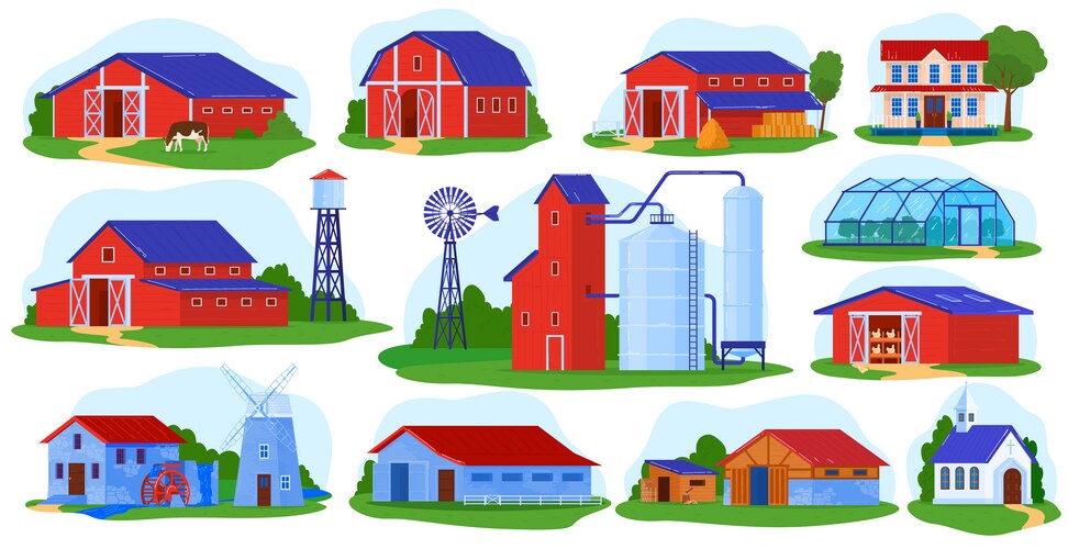 Cartoon Farmhouse Collection – Royalty-Free Vector | VectorStock