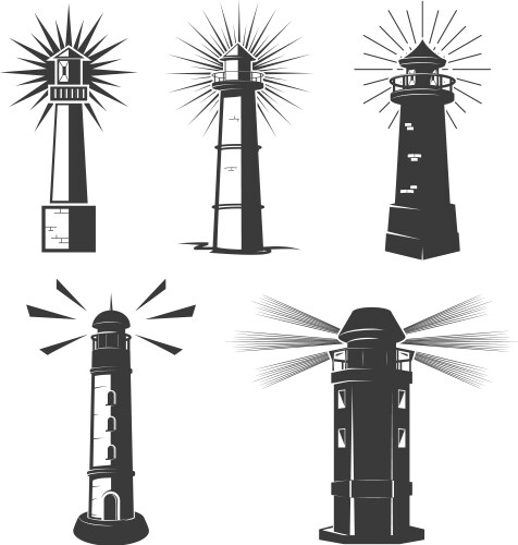Lighthouse beacon lighter beaming path Royalty Free Vector