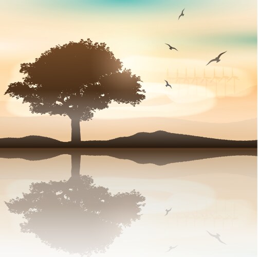 Tree landscape with wind turbines Royalty Free Vector Image