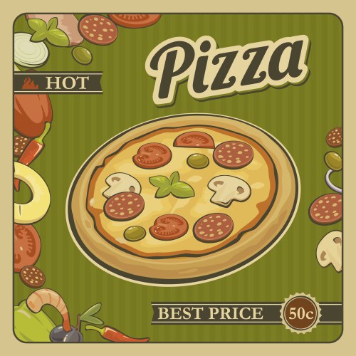 Horizontal poster slice pizza pepperoni hawaiian Vector Image