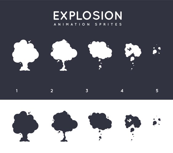 Explosion animation cartoon smoke explode frames Vector Image