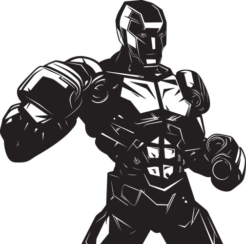 Futuristic fighter robot boxer icon in black Vector Image