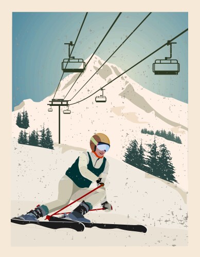 Vintage pin up girl skiing poster Royalty Free Vector Image