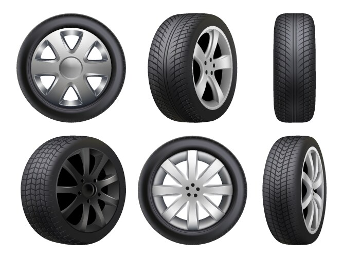 Realistic car wheels set Royalty Free Vector Image