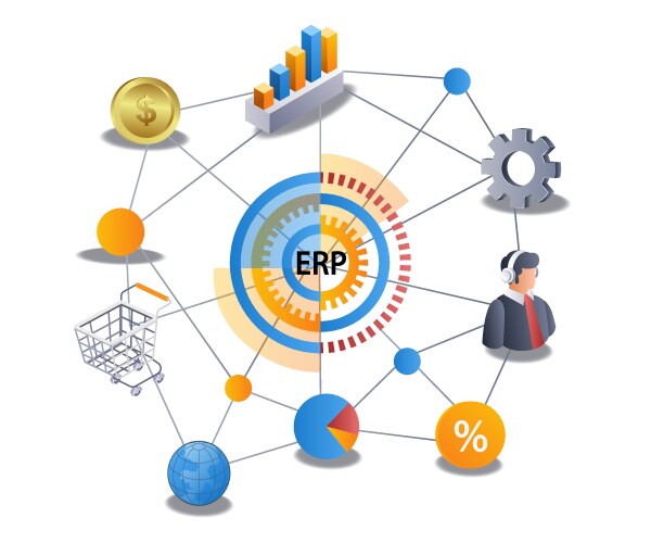 Erp network management infographic flat isometric Vector Image
