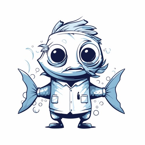 Cartoon cute smiling fish in a lab coat Royalty Free Vector