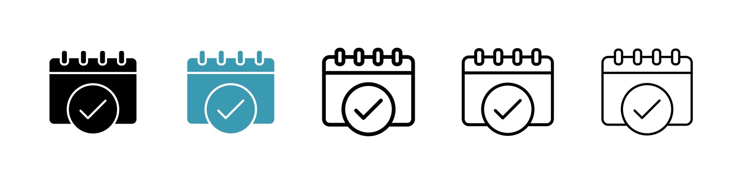 Check in calendar icon set black filled Royalty Free Vector
