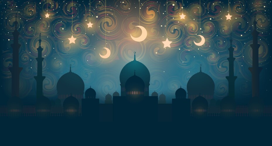 Islamic mosque night background silhouette Vector Image