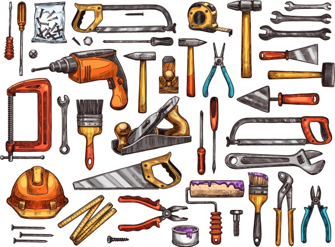 Repair tool sketch for construction and carpentry Vector Image
