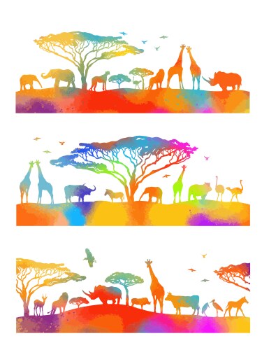 Colored abstract african landscape silhouettes Vector Image