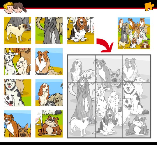 Jigsaw puzzle activity with dog Royalty Free Vector Image