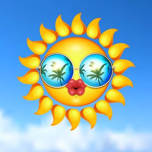 Summer sun face with sunglasses and full lips Vector Image