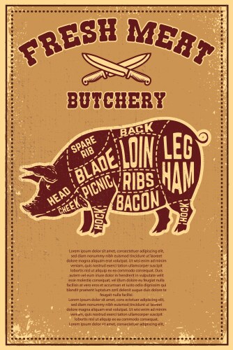 Farm fresh pork meat emblems design elements Vector Image