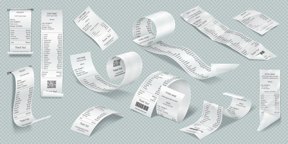 Payment paper checks realistic set Royalty Free Vector Image