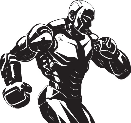 Circuit champion robot boxer black logo design Vector Image