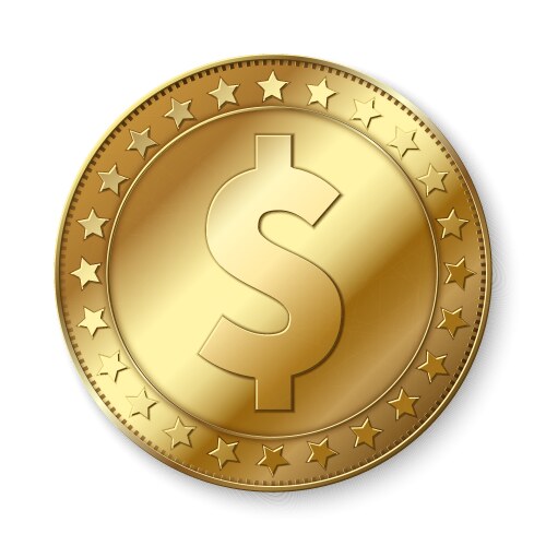 Realistic 3d gold dollar coin isolated Royalty Free Vector