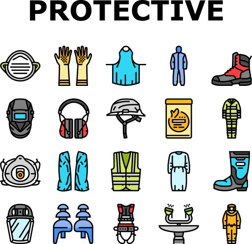 Ppe protective safety kit icons set Royalty Free Vector