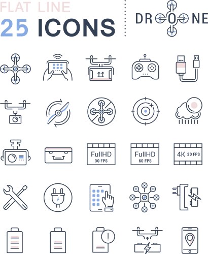 Technical support signs black thin line icon set Vector Image