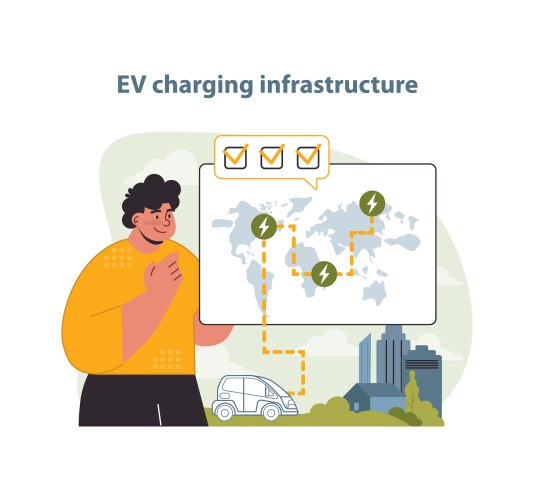 Ev charging infrastructure development – Royalty-Free Vector | VectorStock